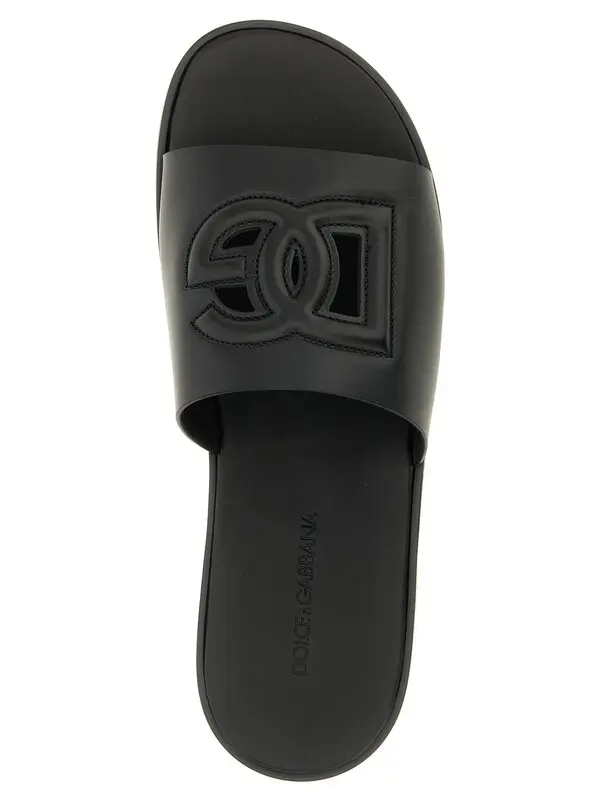 Dolce & Gabbana Calfskin Leather 'dg Light' Sandals - Black