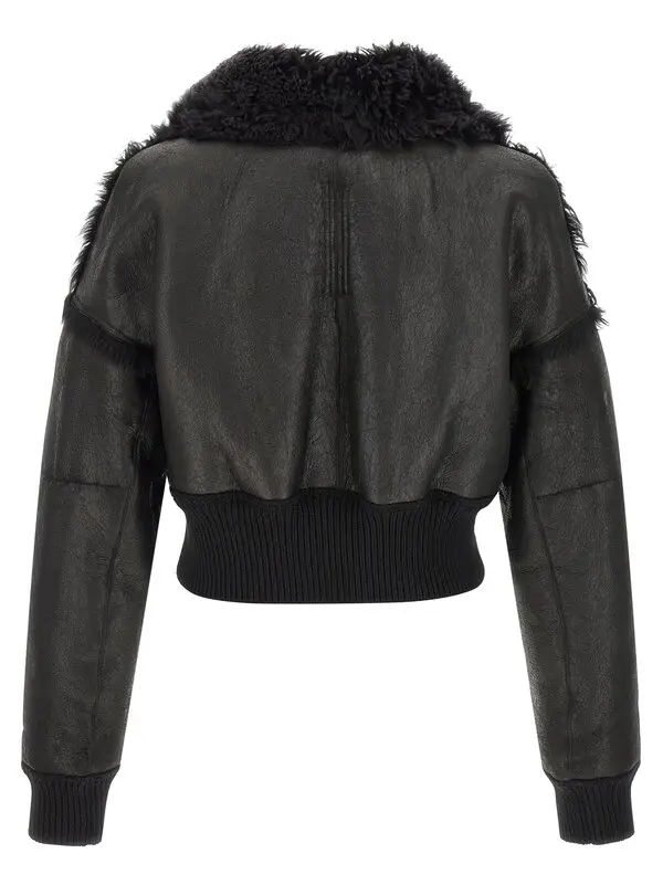 Rick Owens Cropped Leather Bomber Jacket With Shearling