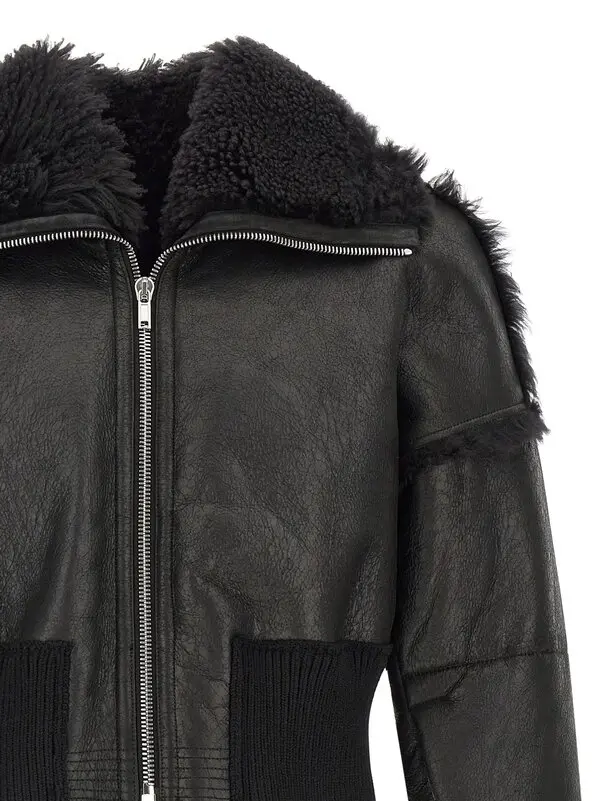 Rick Owens Cropped Leather Bomber Jacket With Shearling