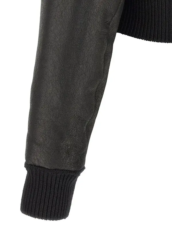 Rick Owens Cropped Leather Bomber Jacket With Shearling