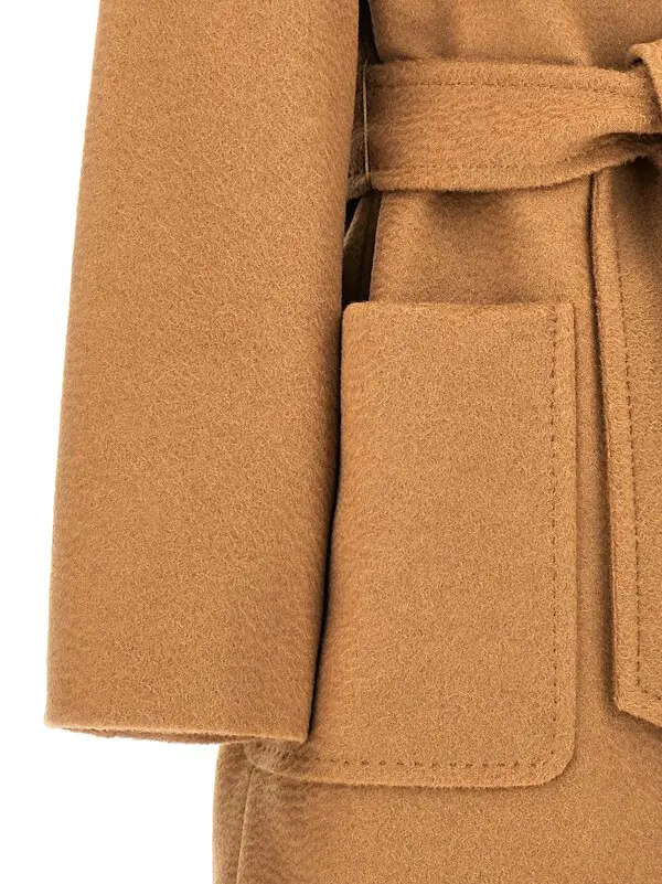 Max Mara Belted Camel Coat With Hood - Cream