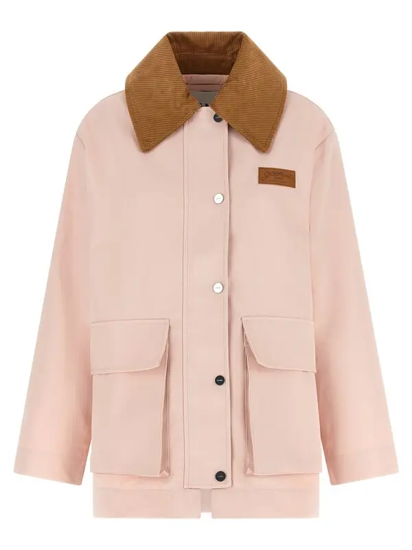 GANNI Technical Fabric Twill Jacket With Corduroy Collar - Pink