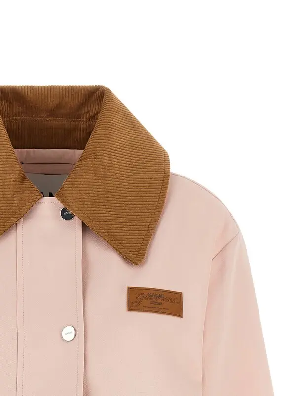 GANNI Technical Fabric Twill Jacket With Corduroy Collar - Pink