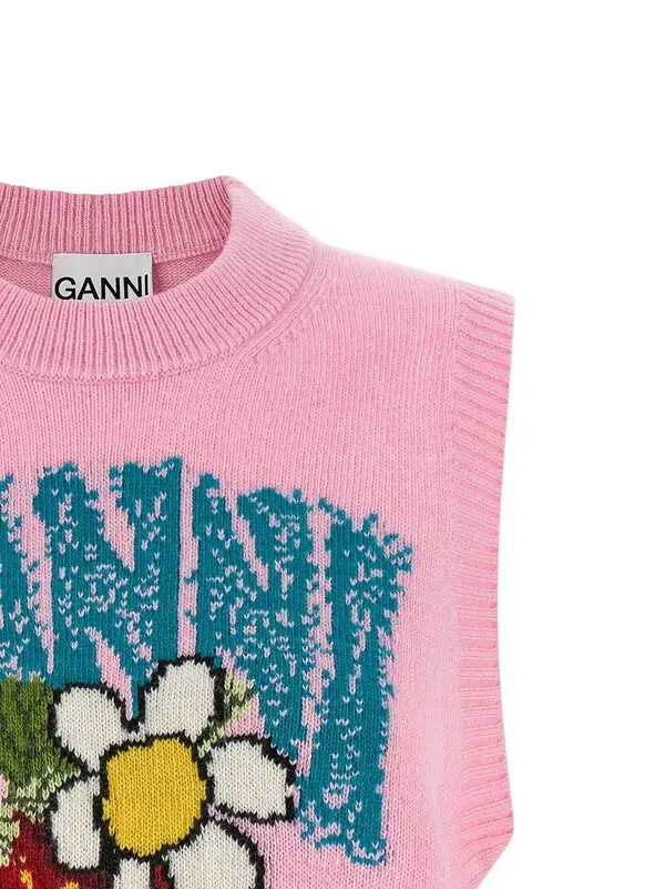 GANNI Strawberry & Daisy Knit Vest - Pink