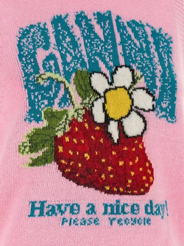 GANNI Strawberry & Daisy Knit Vest - Pink
