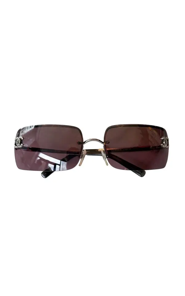 DEAR CLEMENTINE VINTAGE Chanel Rimless Crystal Embellished Sunglasses - Pink