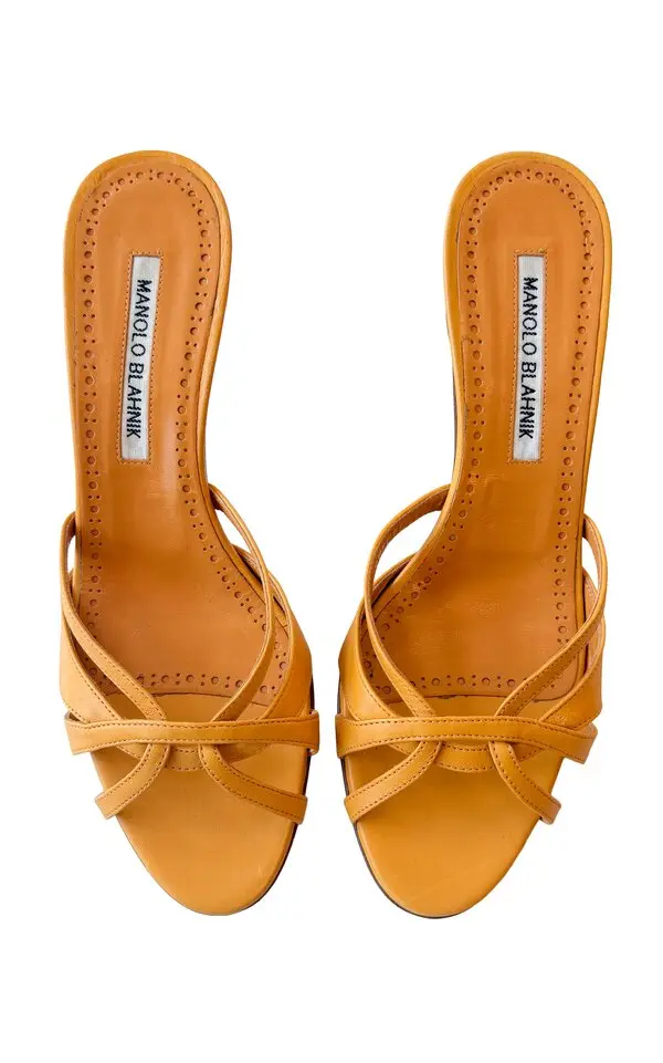 DEAR CLEMENTINE VINTAGE Manolo Blahnik Leather Strappy High Heel Sandals - Yellow