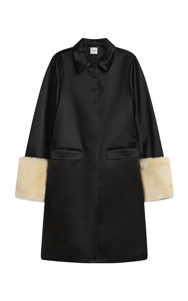 Posse Chester A-line Fur-trimmed Cotton-silk Coat - Black