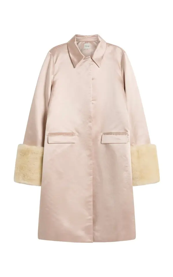 Posse Chester A-line Fur-trimmed Cotton-silk Coat - Light Pink