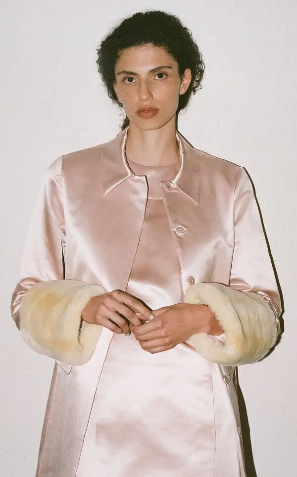 Posse Chester A-line Fur-trimmed Cotton-silk Coat