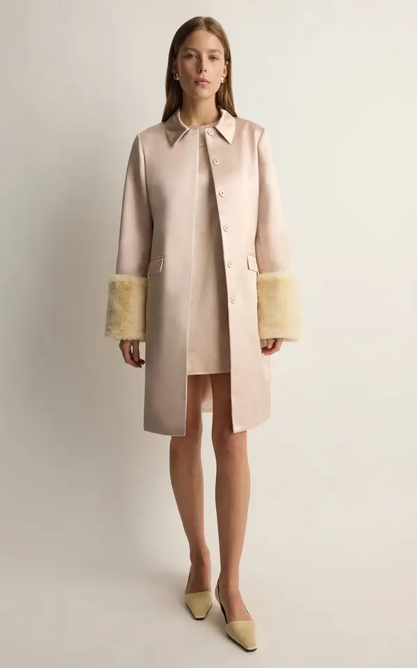 Posse Chester A-line Fur-trimmed Cotton-silk Coat