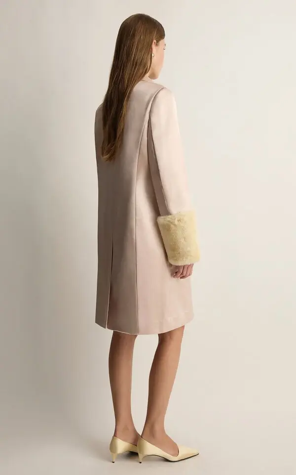 Posse Chester A-line Fur-trimmed Cotton-silk Coat