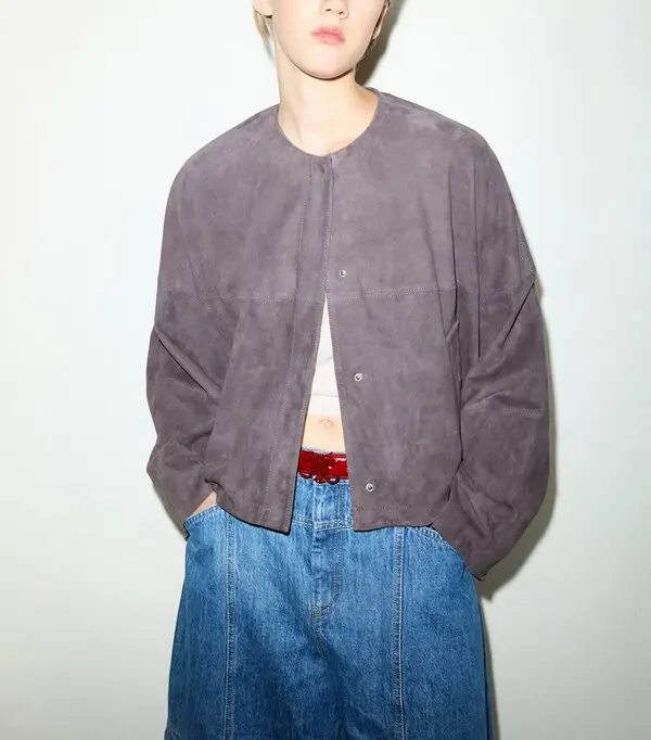 Max & Co. Suede Collarless Cropped Jacket