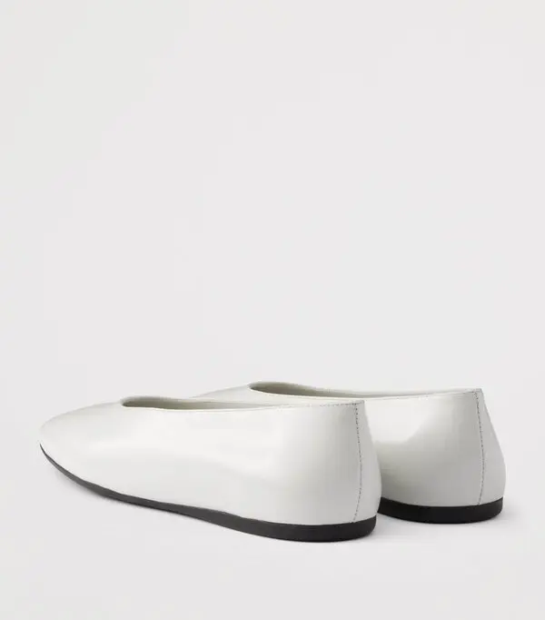 Prada Brushed Leather Logo Ballet Flats - White