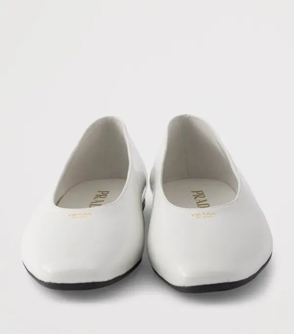 Prada Brushed Leather Logo Ballet Flats - White