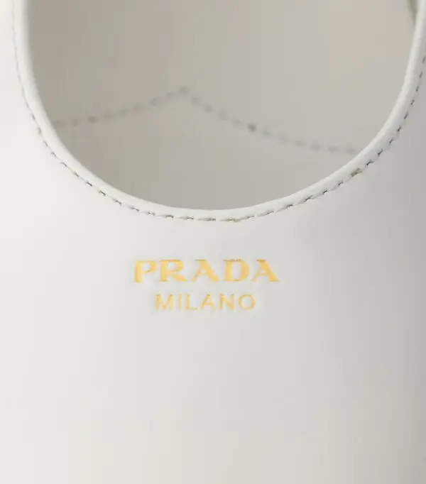 Prada Brushed Leather Logo Ballet Flats - White