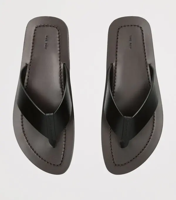 THE ROW Dan Leather Flip Flops - Black