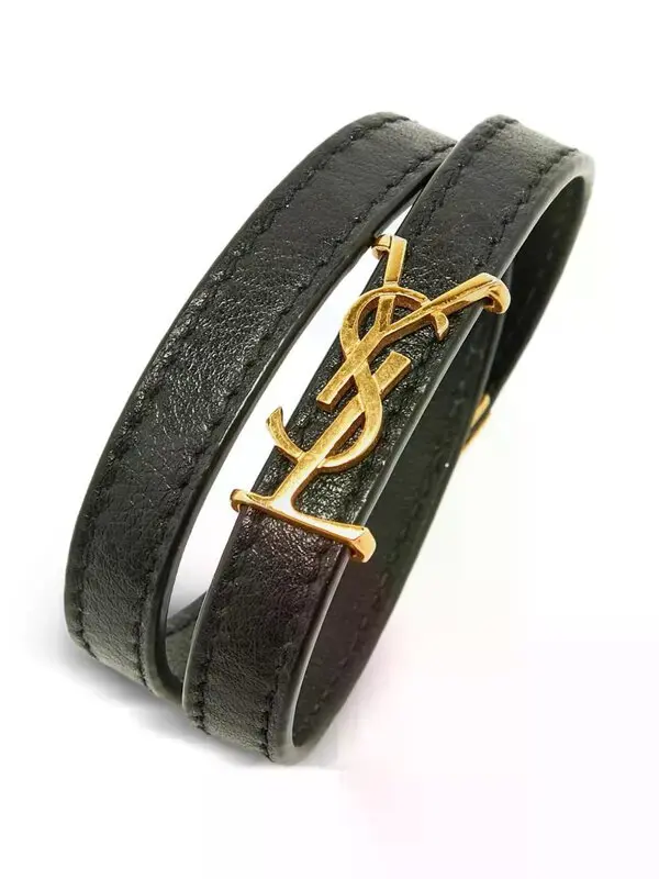 Saint Laurent Opyum Wrap Bracelet In Smooth Leather With Cassandre Logo Plaque