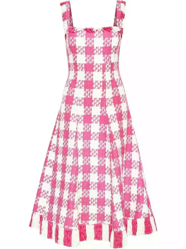 Oscar De La Renta Houndstooth Square-neck Midi Dress - Pink