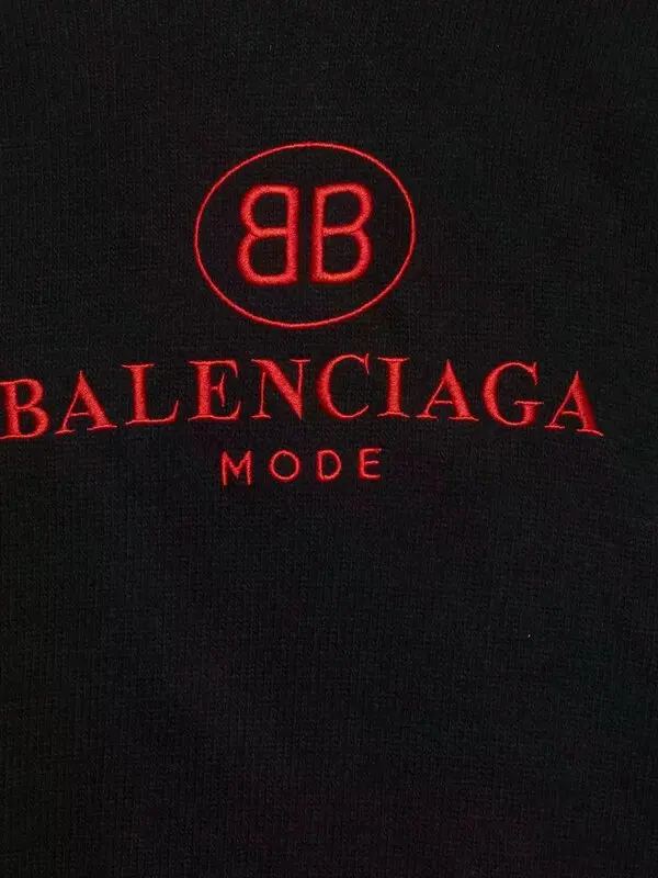 Balenciaga Logo Embroidered Ribbed Knit Sweater - Black