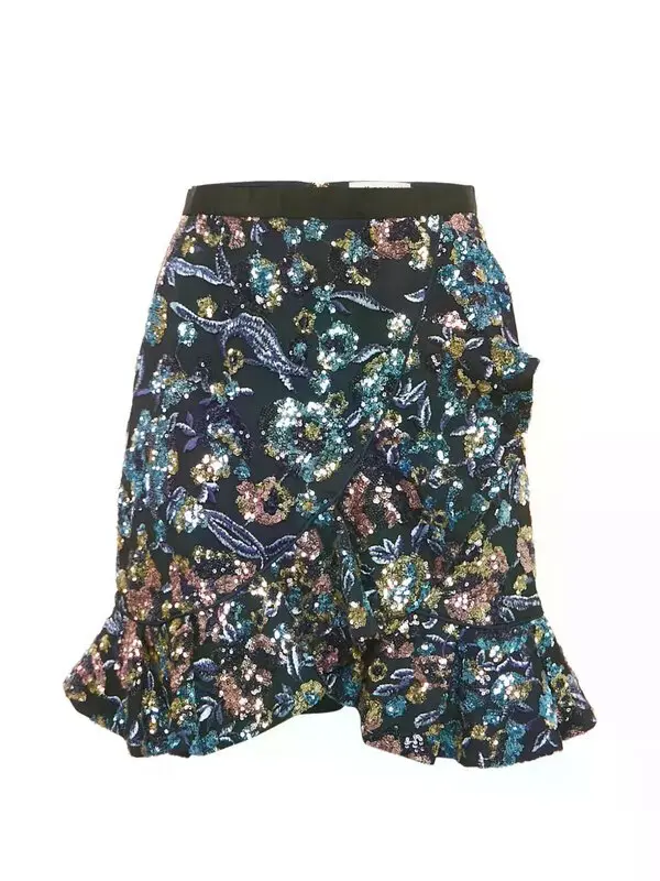 SELF-PORTRAIT Sequin Embellished Ruffled Mini Skirt