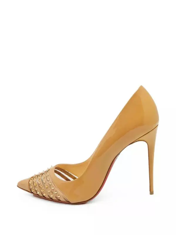 CHRISTIAN LOUBOUTIN Beige Patent Leather Studded Pumps - Neutrals