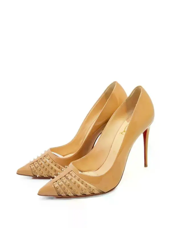 CHRISTIAN LOUBOUTIN Beige Patent Leather Studded Pumps