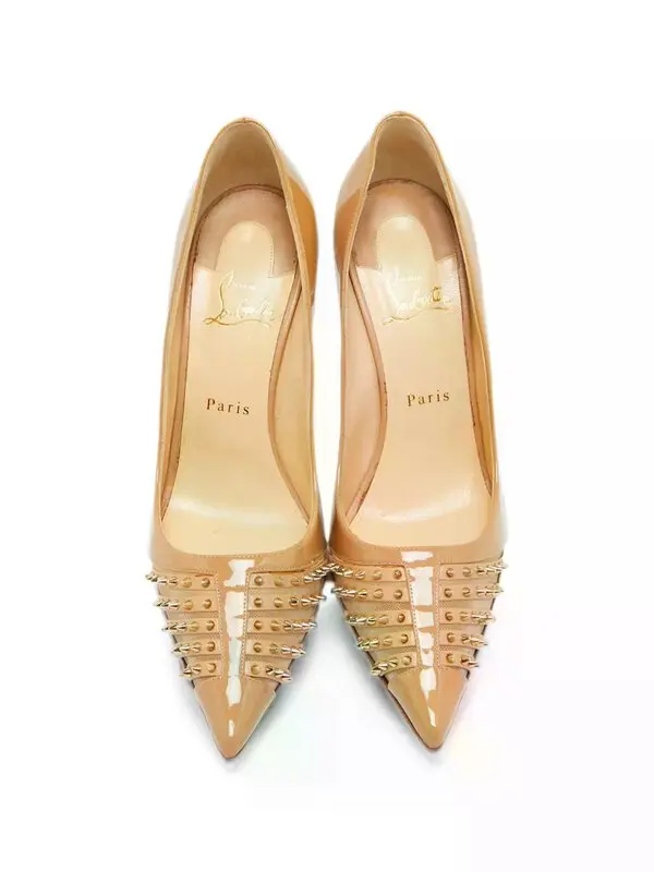 CHRISTIAN LOUBOUTIN Beige Patent Leather Studded Pumps