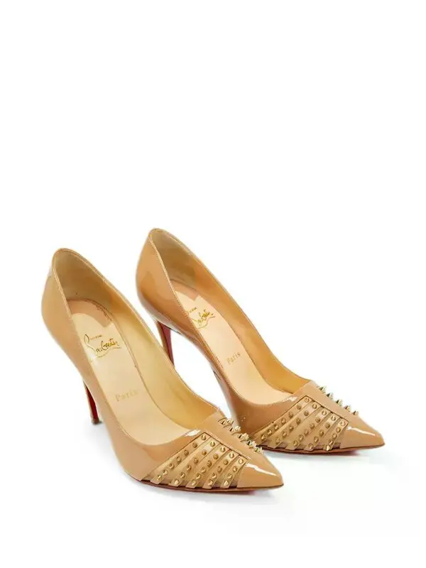 CHRISTIAN LOUBOUTIN Beige Patent Leather Studded Pumps