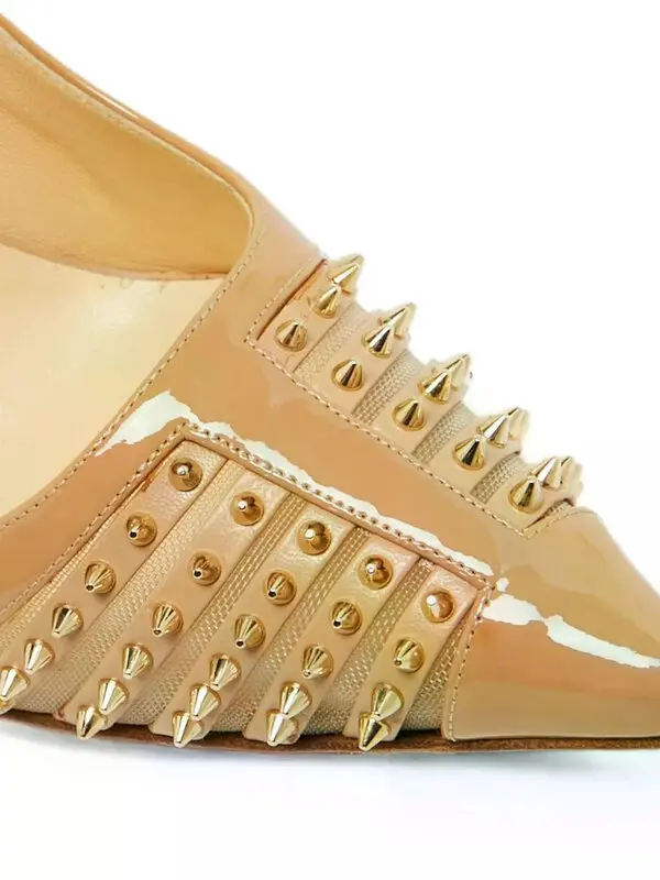CHRISTIAN LOUBOUTIN Beige Patent Leather Studded Pumps