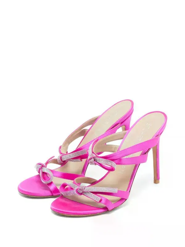 STUART WEITZMAN Satin Crystal Embellished Bow Detail Stiletto Sandals