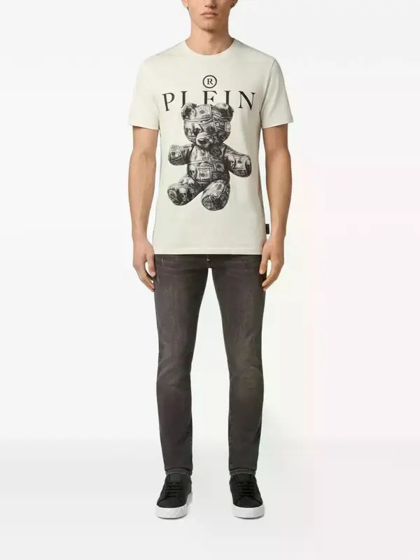 Philipp Plein Jersey T-shirt Skull Teddy Dollar - White