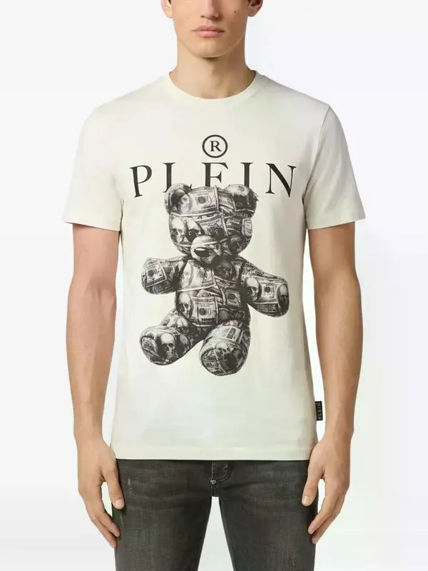 Philipp Plein Jersey T-shirt Skull Teddy Dollar - White
