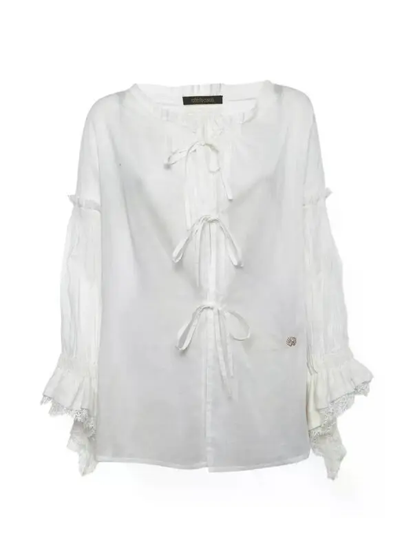 Roberto Cavalli Smocked Ruffled Blouse
