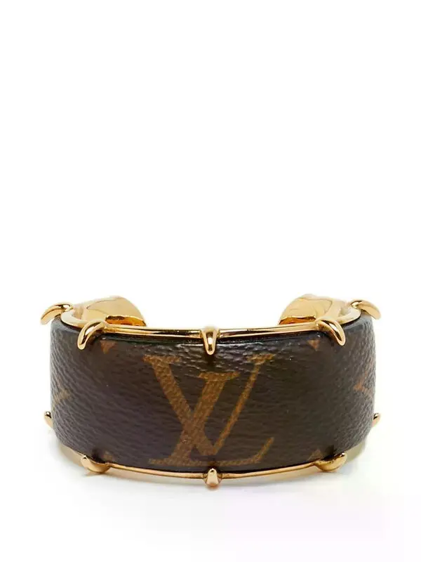 LOUIS VUITTON Monogram Canvas Engraved Logo Open Cuff Bracelet - Gold