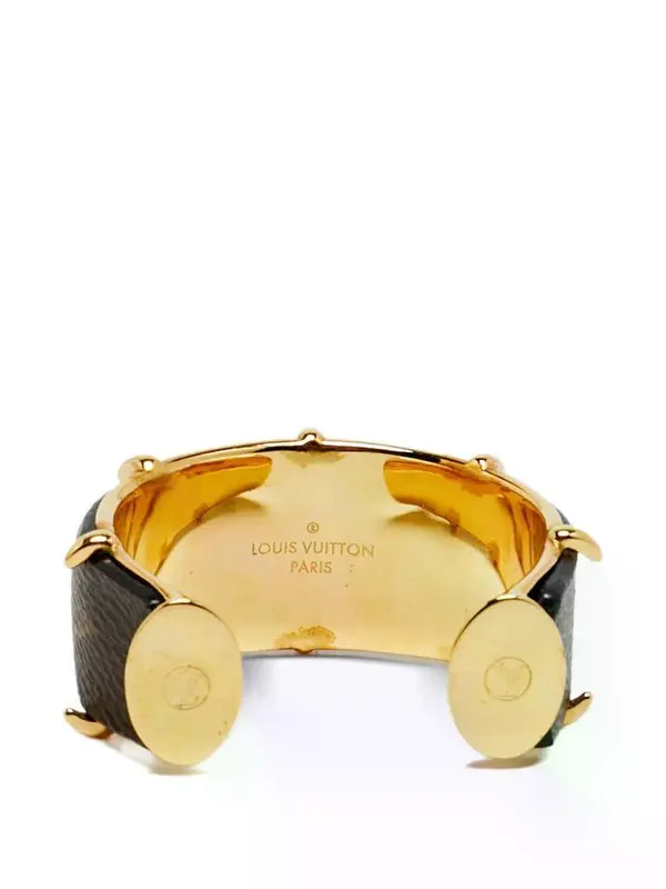 LOUIS VUITTON Monogram Canvas Engraved Logo Open Cuff Bracelet