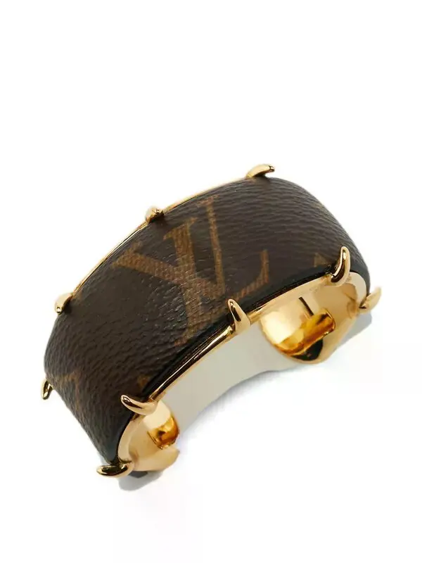 LOUIS VUITTON Monogram Canvas Engraved Logo Open Cuff Bracelet