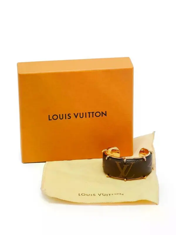 LOUIS VUITTON Monogram Canvas Engraved Logo Open Cuff Bracelet