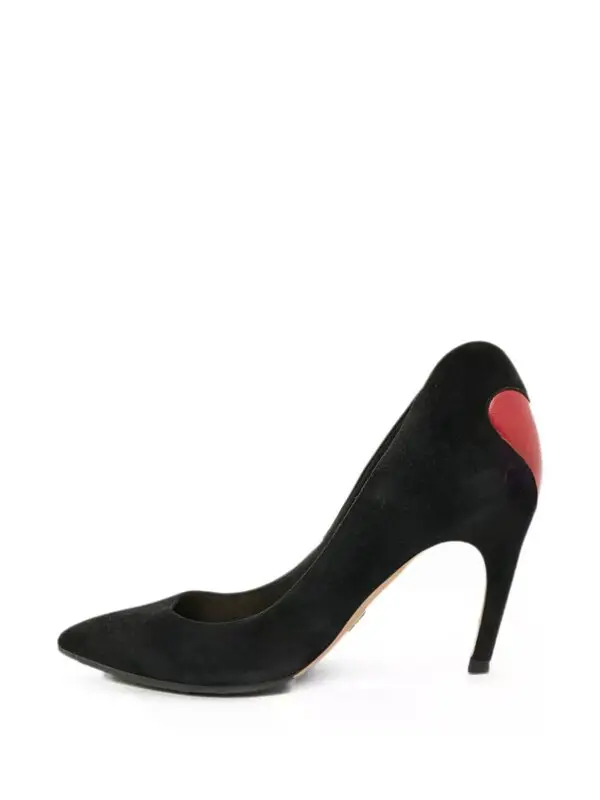 Dior Leather Suede Heart Detail Pointed Toe Pumps - Black