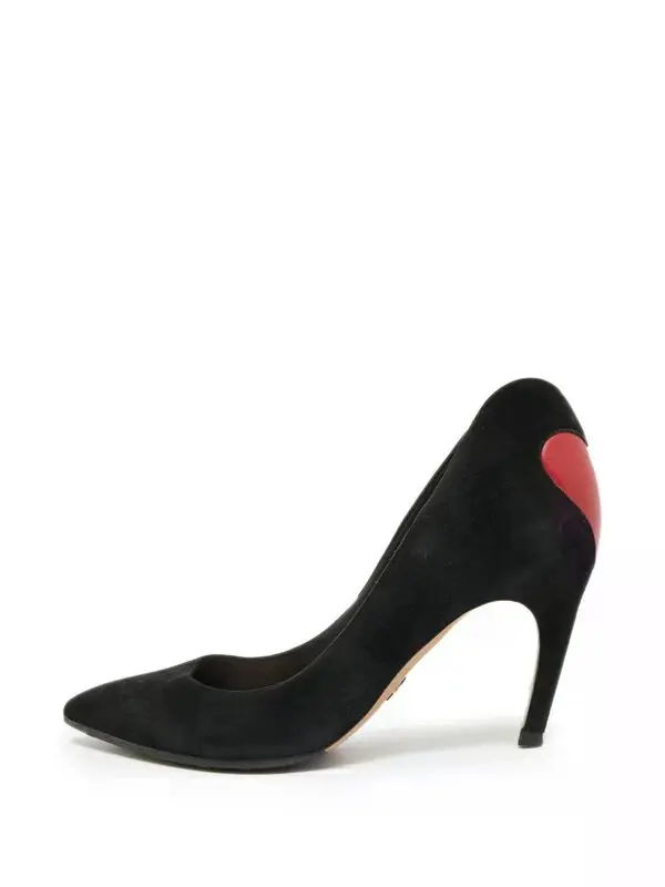 Dior Leather Suede Heart Detail Pointed Toe Pumps - Black