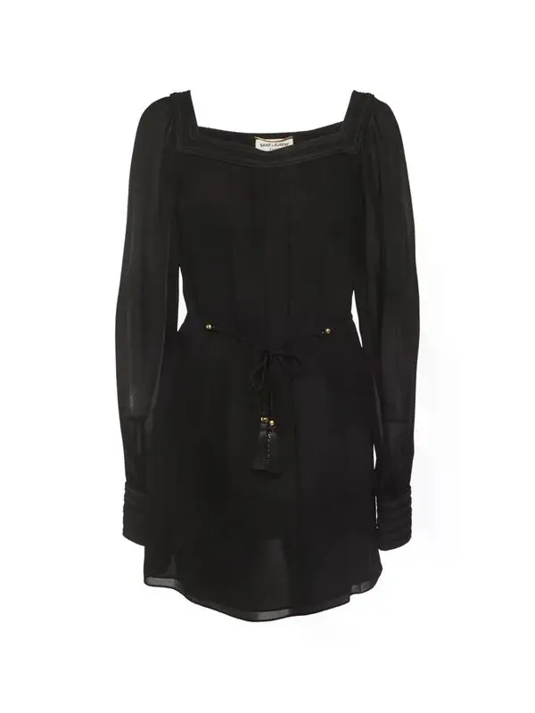 Saint Laurent Embroidered Square-neck Mini Dress - Black