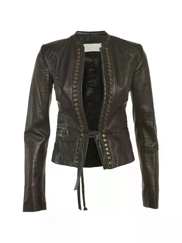 Valentino Garavani Crocodile-effect Lace-up Leather Jacket