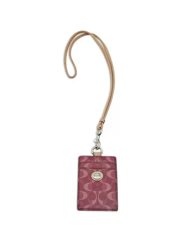 COACH Signature Coated Canvas Lanyard Cardholder - Pink