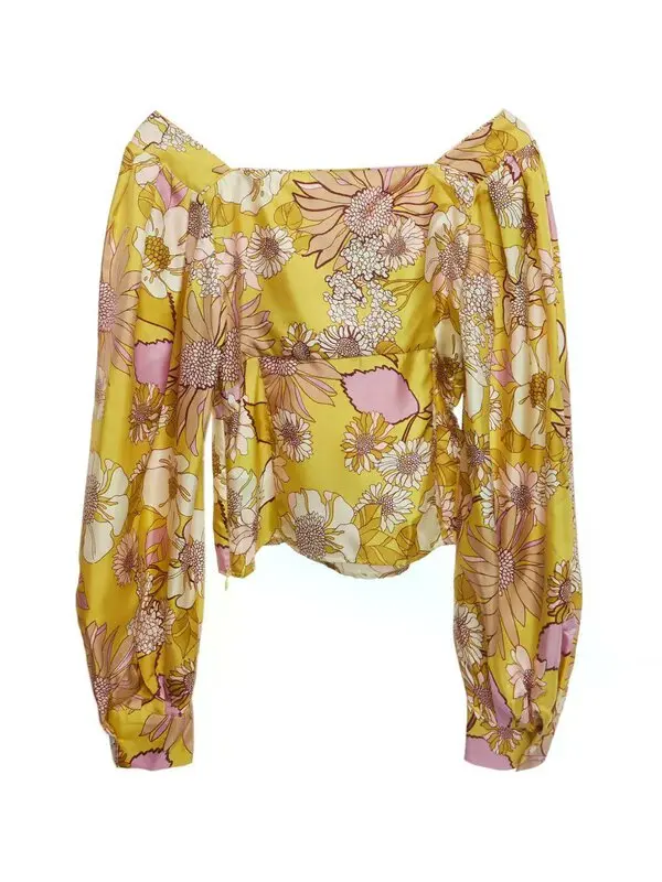 Sandro Floral Print Square Neck Blouse