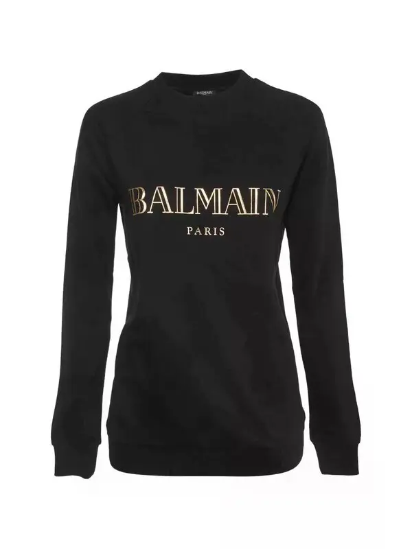 Balmain Logo Print Cotton Sweatshirt - Black