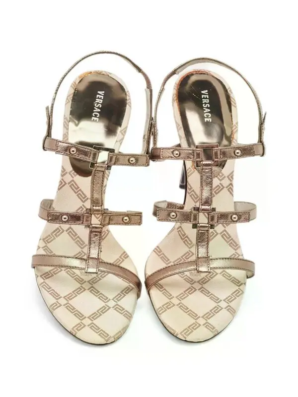 Versace Gold-tone Leather Ankle-strap Stiletto Sandals