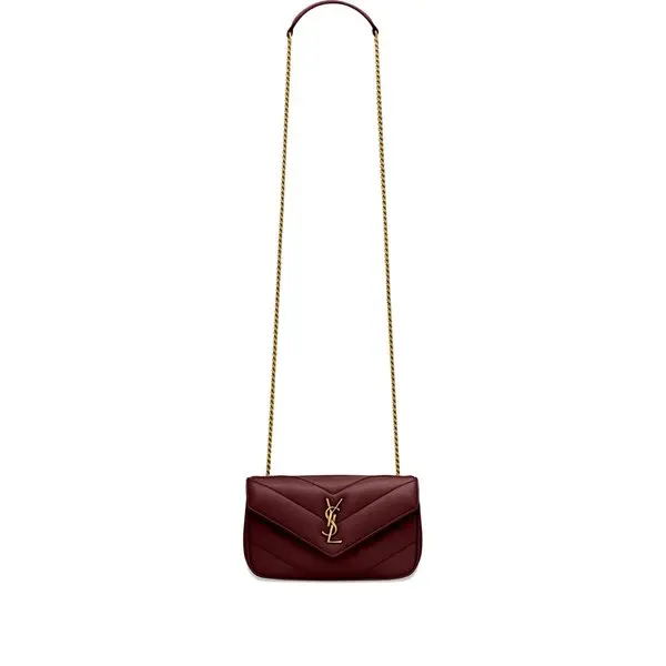 Saint Laurent Chevron Quilted Lambskin Shoulder Bag - Red