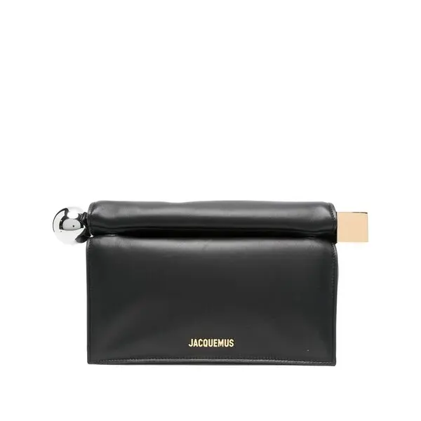 Jacquemus Calf Leather Foldover Clutch Bag - Black