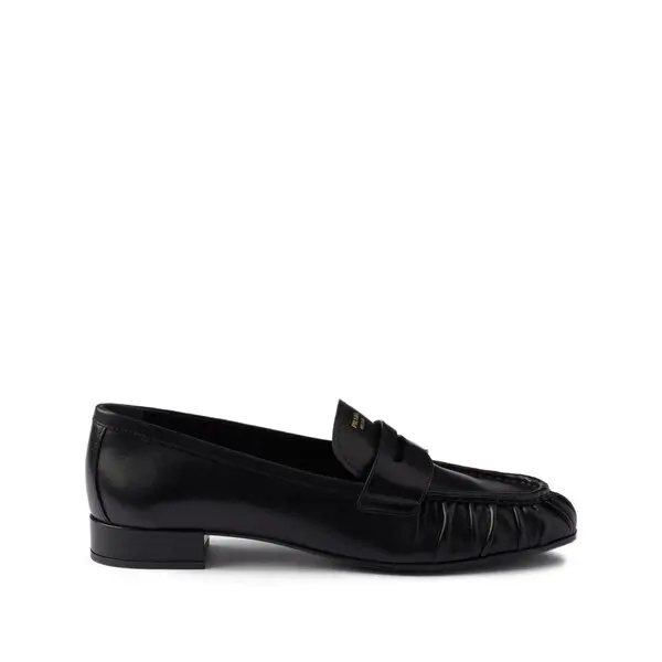 Prada Leather Loafers With Pleated Detail - Black