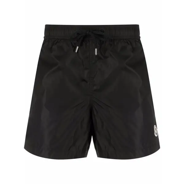 Moncler Swim Shorts With Logo Patch - Black